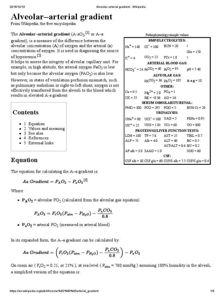 Alveolar-Arterial Gradient | PDF | Respiration | Physiology