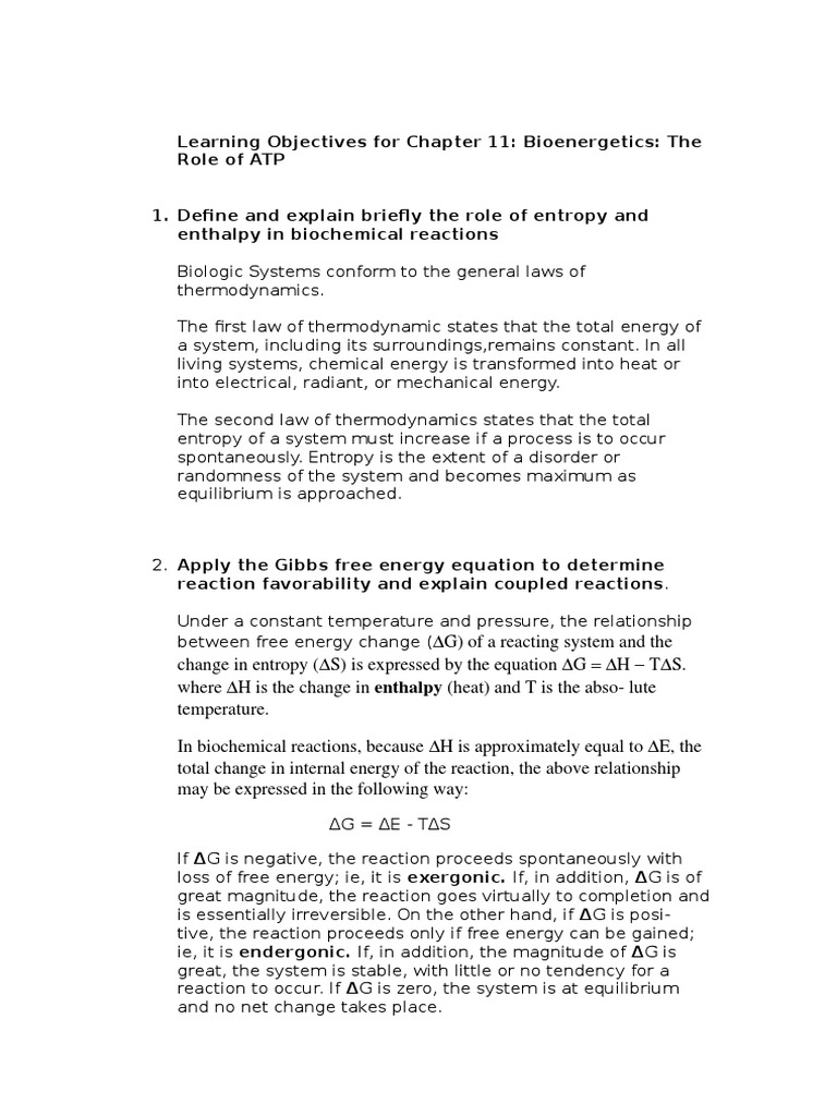 Bioenergetics & ATP: Key Concepts | PDF | Gibbs Free Energy | Entropy