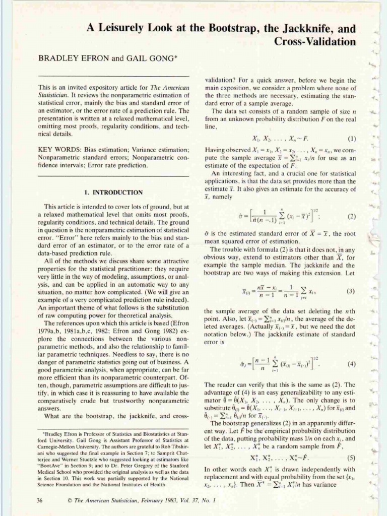 A Leisurely Look at The Bootstrap, The Jackknife, and Cross-Validation (1983 13s) - BRADLEY ...
