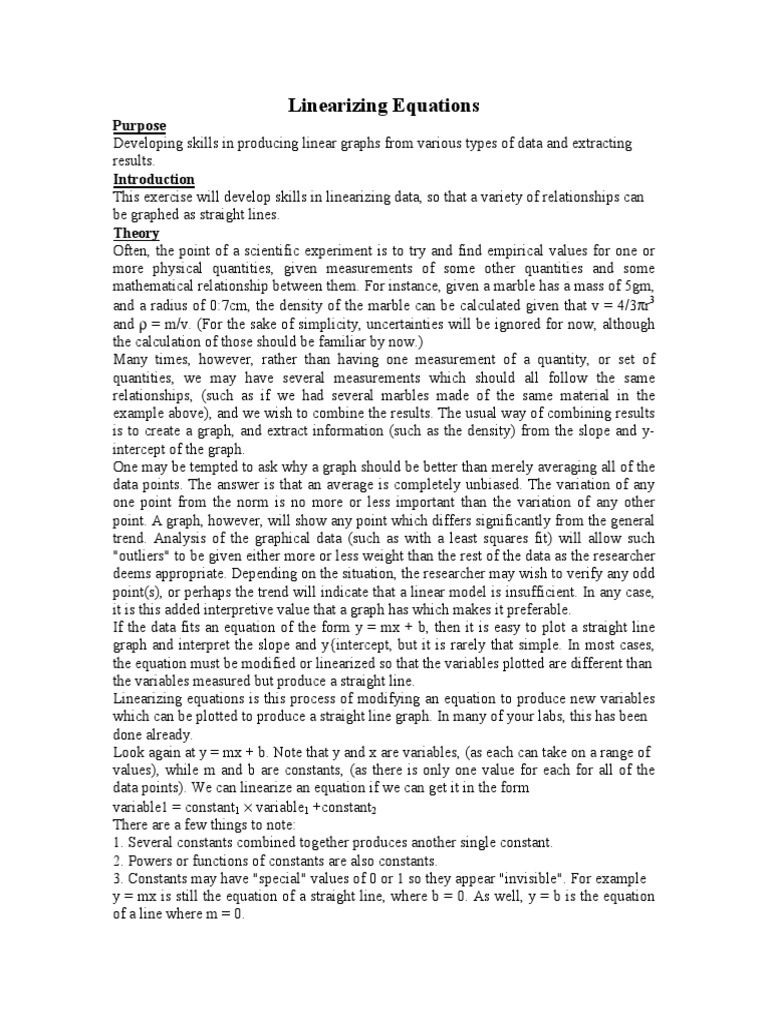Linearizing Equations: Purpose | PDF | Teaching Mathematics | Physics