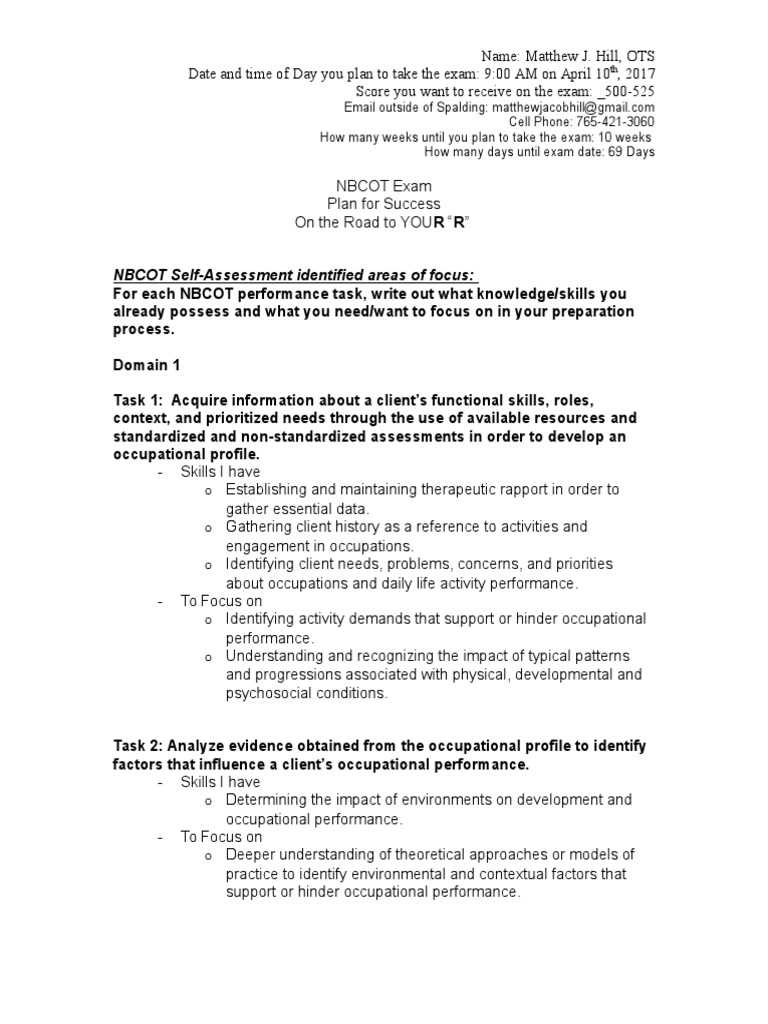 Nbcot Self Assessment and Study Plan | Download Free PDF | Occupational ...