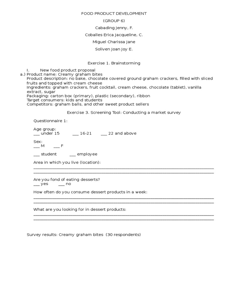 Food Product Development - Survey | PDF | Desserts | Foods