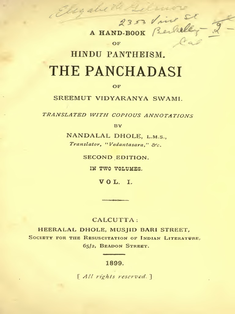 A Hand-Book of Hindu Pantheism-The Panchadasi | Download Free PDF ...