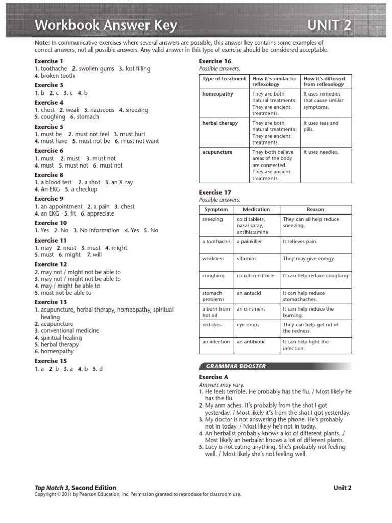 Workbook Answer Key Unit 2: Possible Answers | PDF | Common Cold | Clinical Medicine