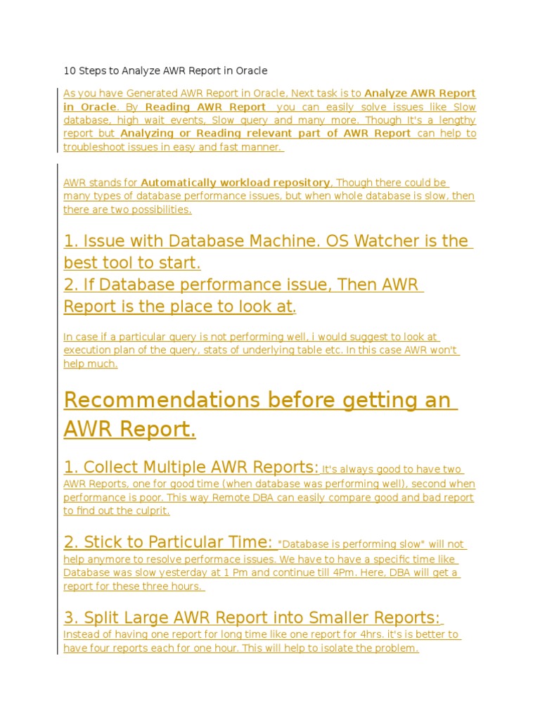 Analyze AWR Report in Oracle for Performance Issues | PDF | Databases ...