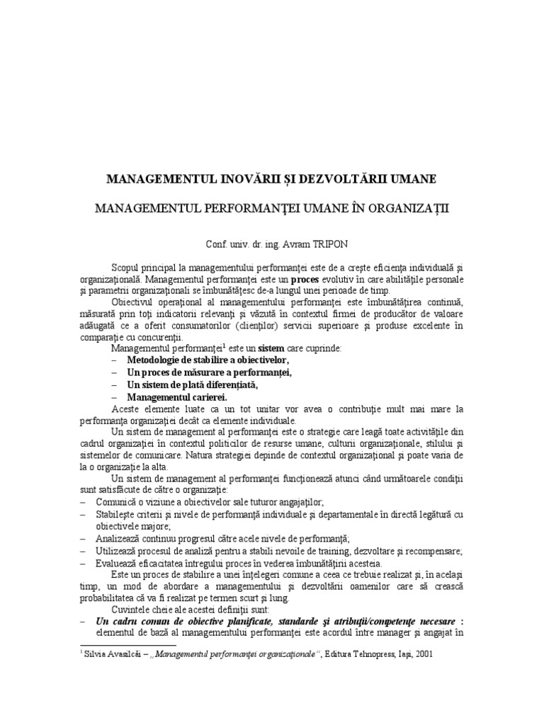 Managementul Inovarii Si Dezvoltarii Umane-Curs Tripon PDF | PDF