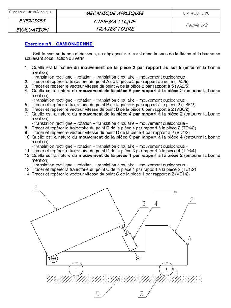 Exercices - Cinmatique - Trajectoires - Camion Benne - Chariot Portuaire - Enonc PDF | PDF ...