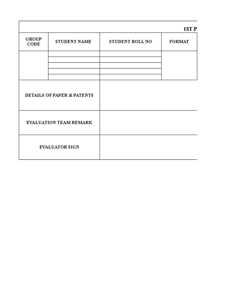 Student Name Student Roll No Format Group Code: 1St Progess Report ...