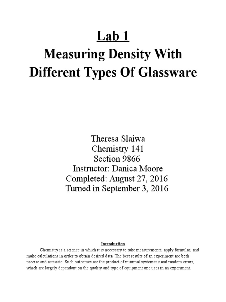 Lab 1 Measuring Density With Different Types of Glassware | PDF ...