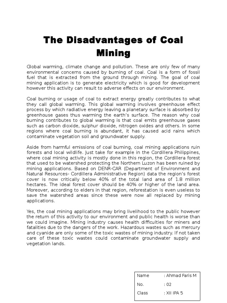 The Disadvantages of Coal Mining | PDF