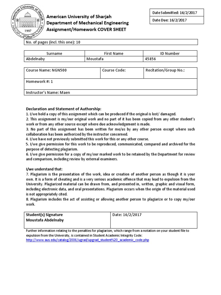 American University of Sharjah Department of Mechanical Engineering ...