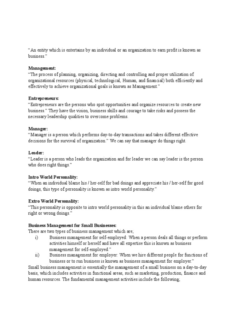 Business Management Exam Notes Overview | PDF | General Manager ...