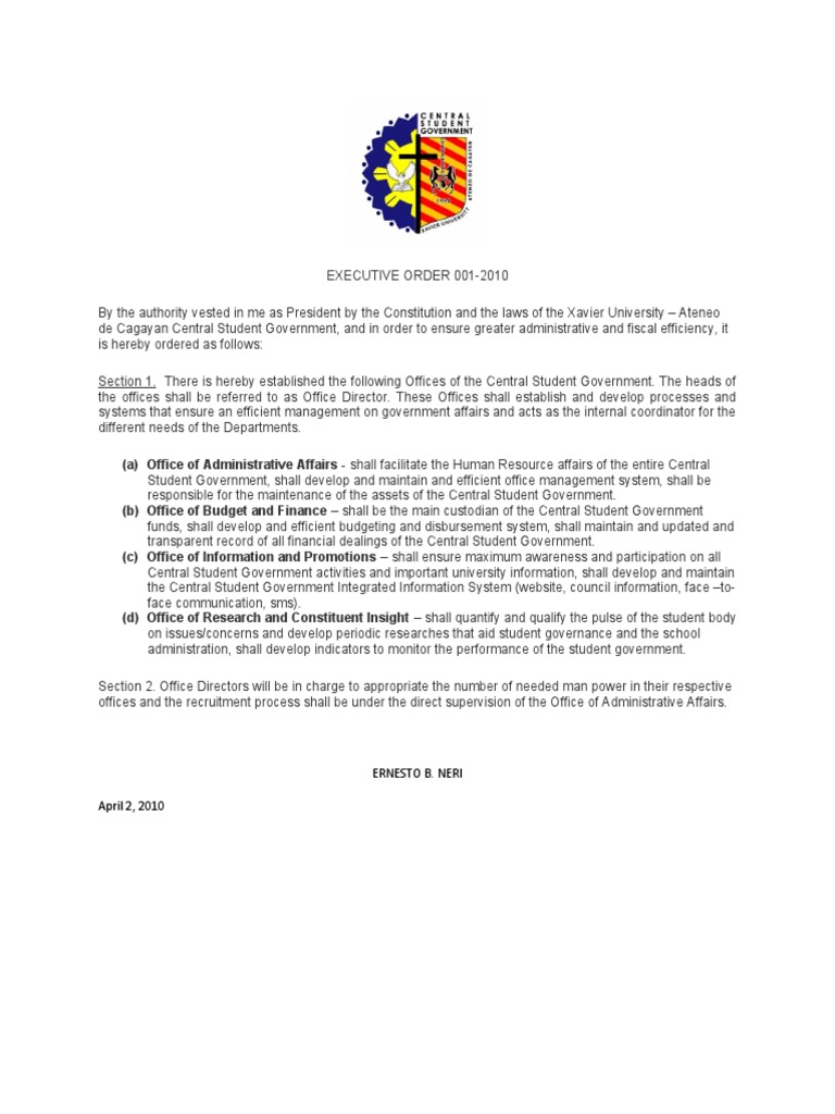 Executive Order 001 | PDF | Business | Finance & Money Management
