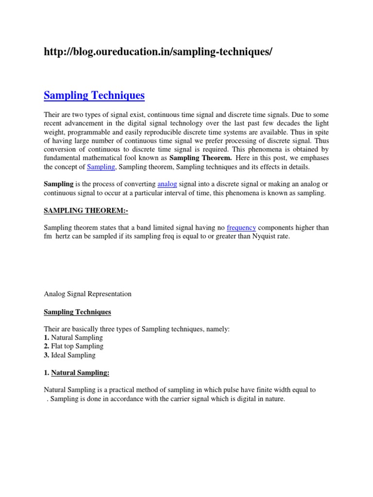 Sampling Techniques | PDF | Sampling (Signal Processing) | Telecommunications Engineering