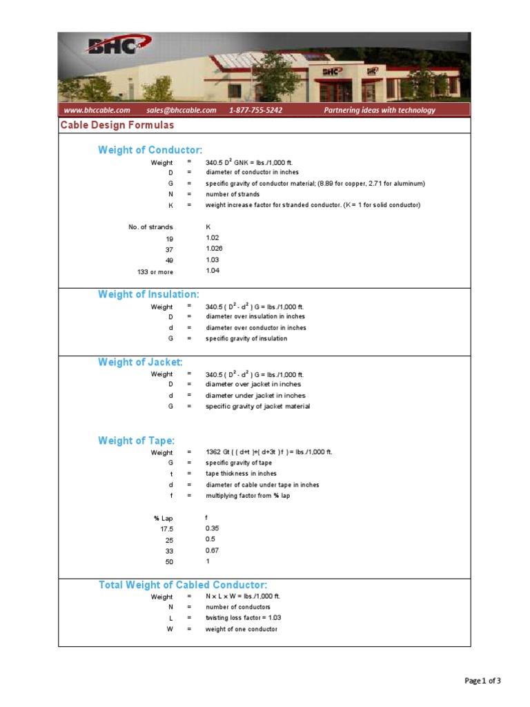 Cable Design Formulas | PDF | Wire | Electrical Conductor
