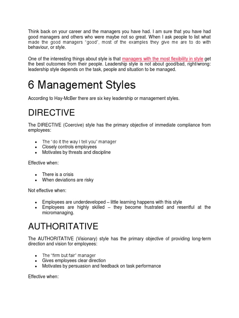 Leadership Styles and Effectiveness | PDF | Leadership ...