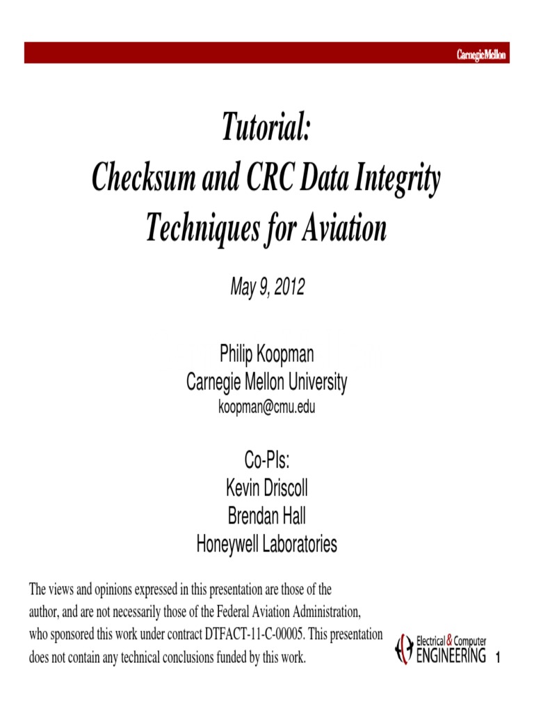 Tutorial: Checksum and CRC Data Integrity Techniques For Aviation | PDF ...