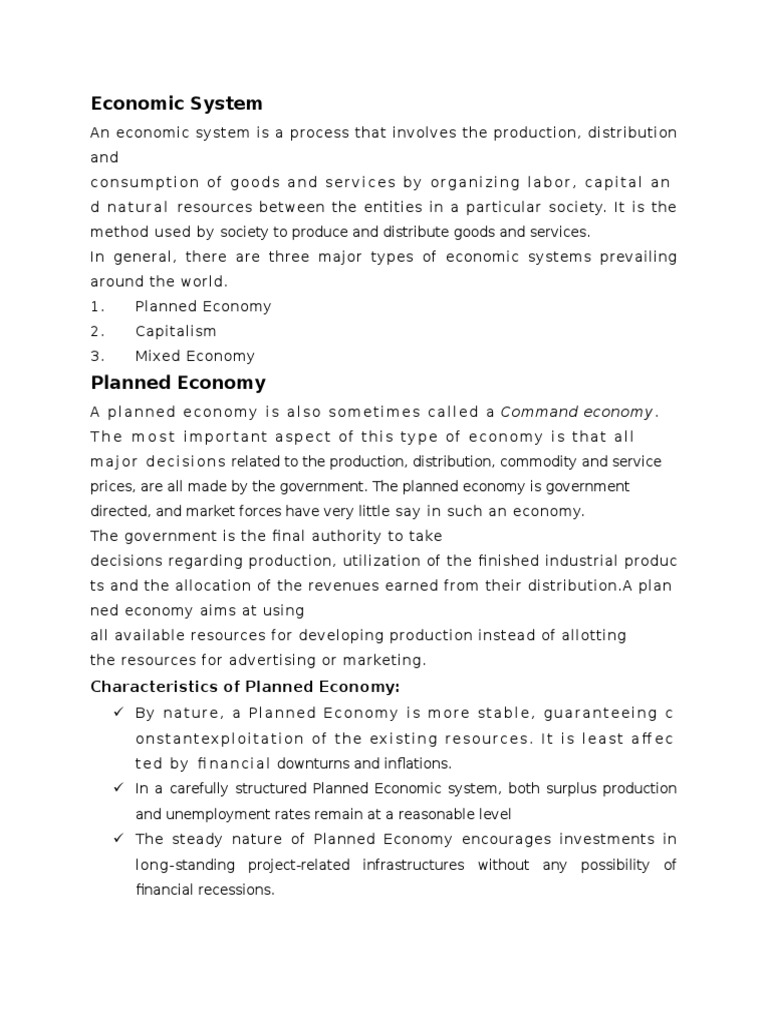 Economic System: Characteristics of Planned Economy | PDF | Economic ...