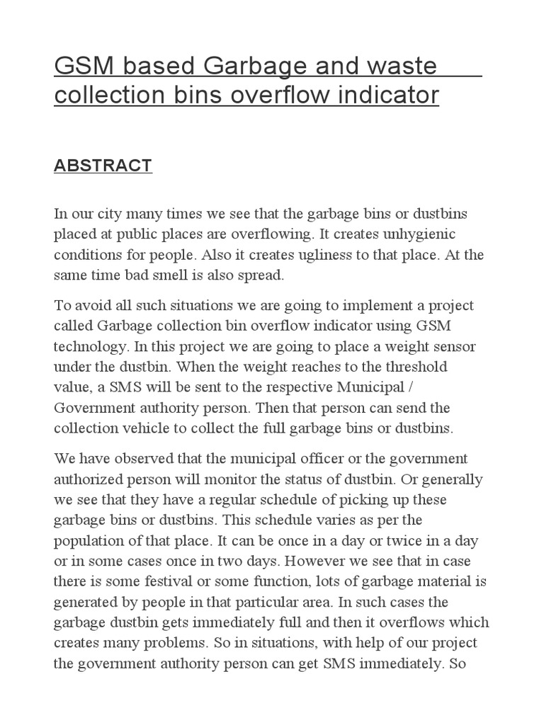 GSM Based Garbage and Waste Collection Bins Overflow Indicator | PDF