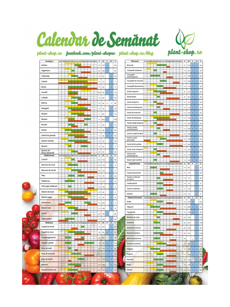 Calendar Pentru Semanat Legume Prima Pagina A4 | PDF