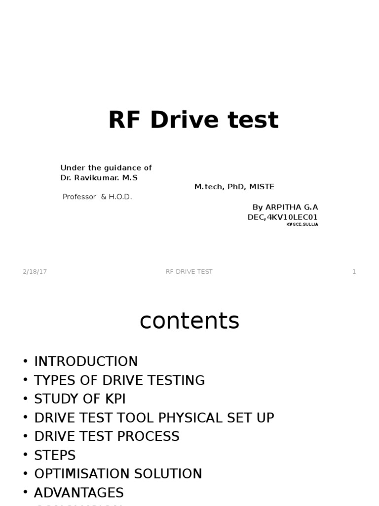 RF Drive Test: Under The Guidance of Dr. Ravikumar. M.S M.Tech, PHD ...