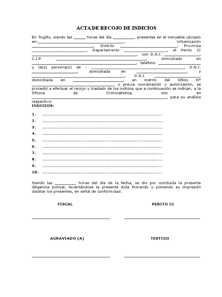 Acta de Recojo de Indicios | PDF