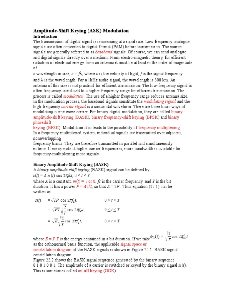 ASK Modulation: Binary and M-ary Amplitude-Shift Keying | PDF ...