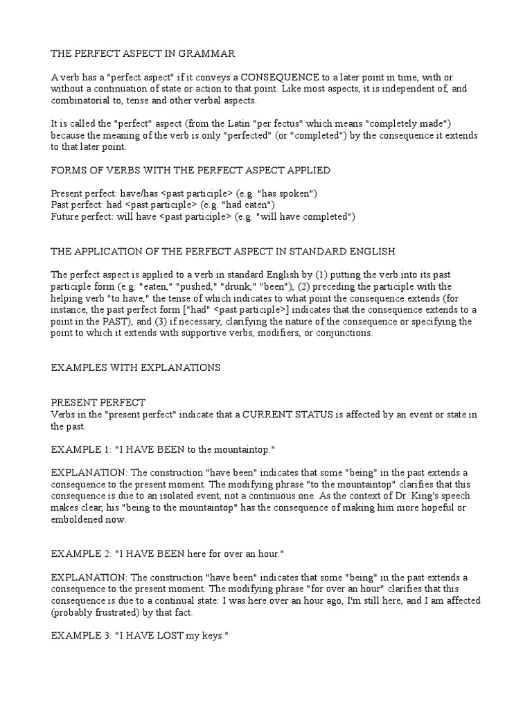 The Perfect Aspect in Grammar | PDF | Perfect (Grammar) | Grammatical Tense