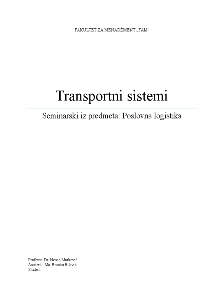 Seminarski Rad, Poslovna Logistika, Ilija Džuović | PDF