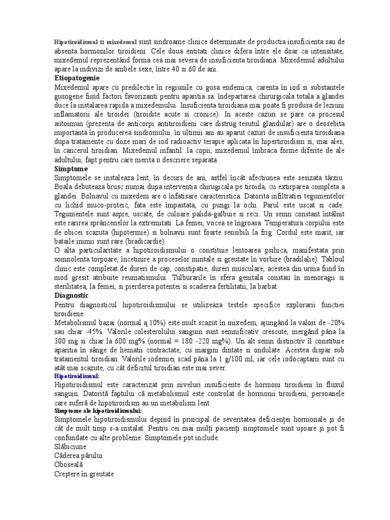 Hipotiroidismul Si Mixedemul Sunt Sindroame Clinice Determinate de ...