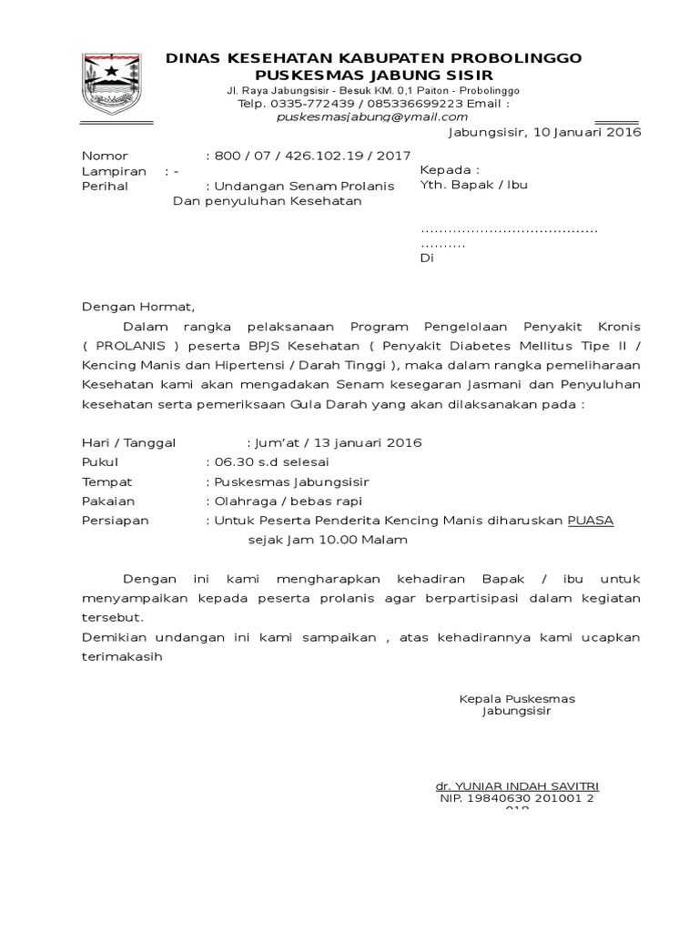Undangan Senam Prolanis Puskesmas | PDF