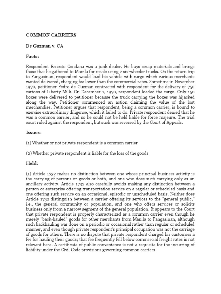 Common Carriers | PDF | Common Carrier | Judgment (Law)