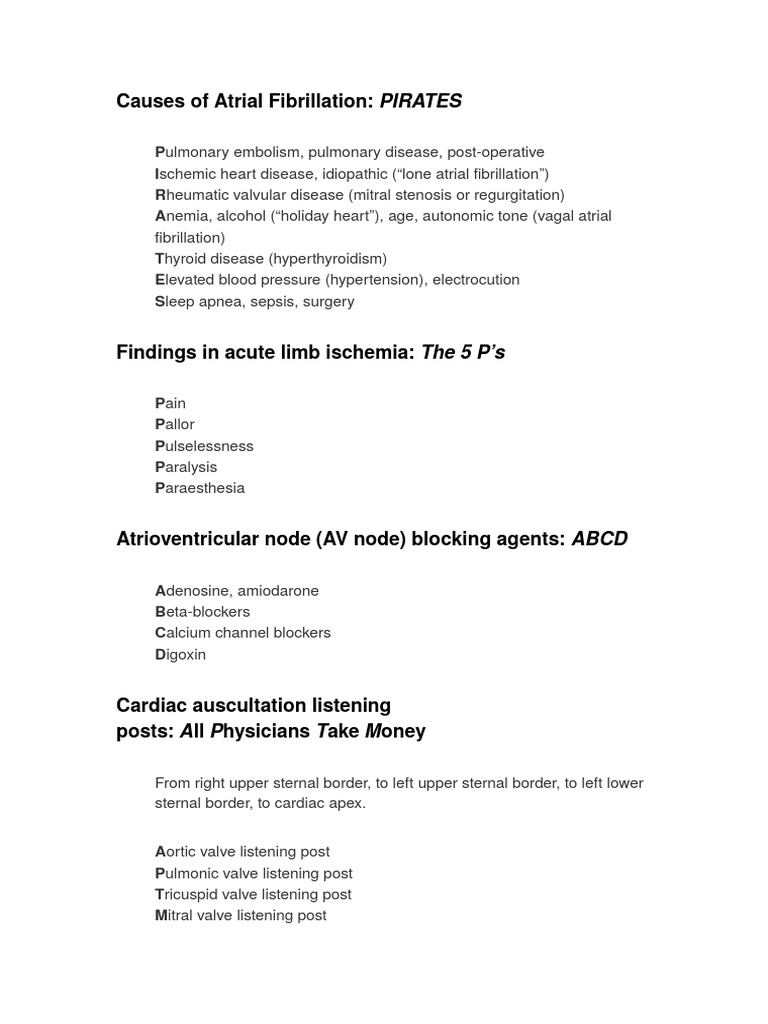 Causes of Atrial Fibrillation: PIRATES | PDF | Heart | Ventricle (Heart)