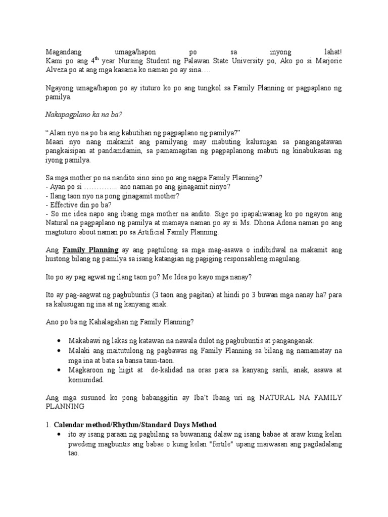 Family Planning Tagalog Content | PDF