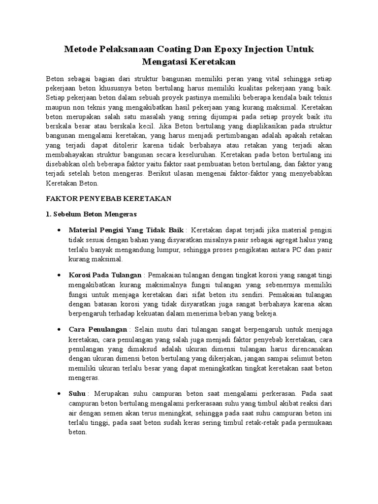 Metode Pelaksanaan Coating Dan Epoxy Injection Untuk Mengatasi ...