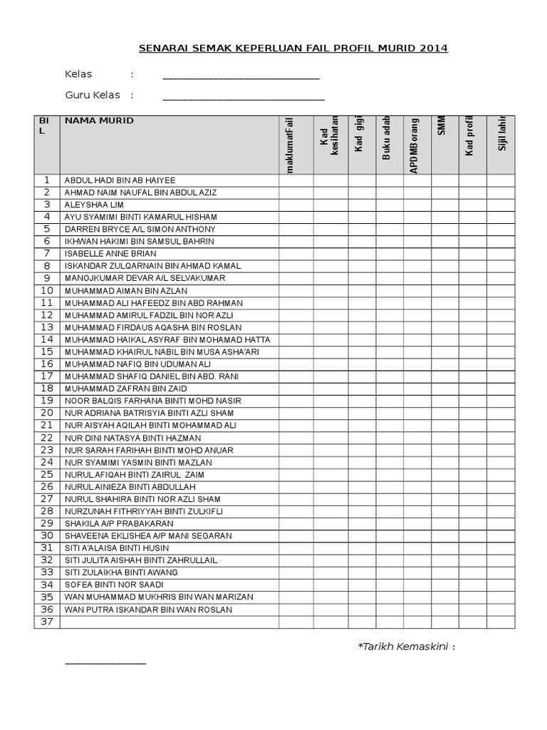 Senarai Semak Fail Profil Murid THN 6 | PDF