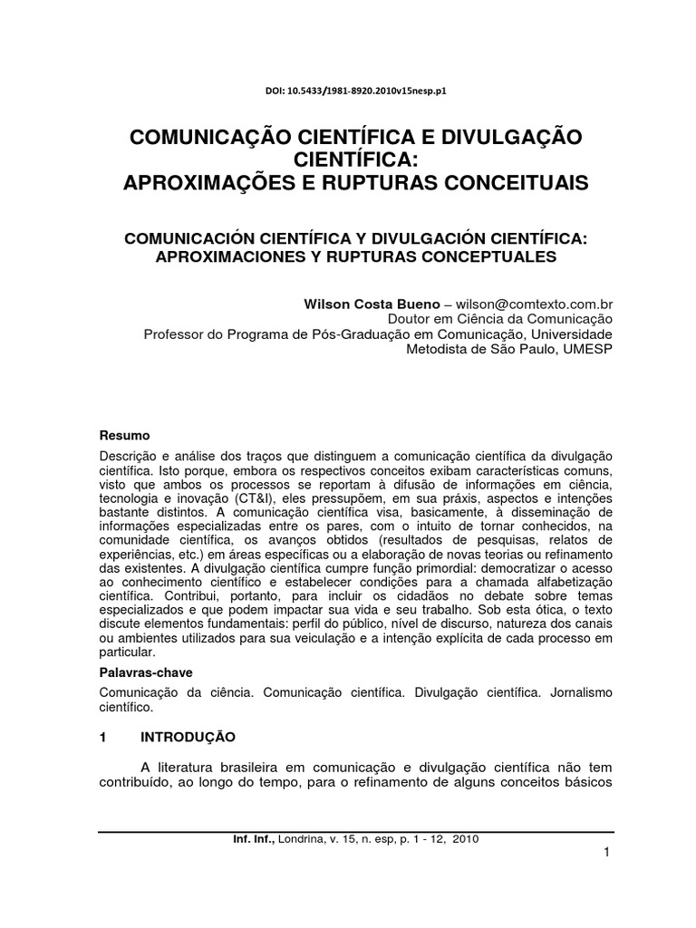 Comunicação Científica E Divulgação Download Grátis Pdf Science