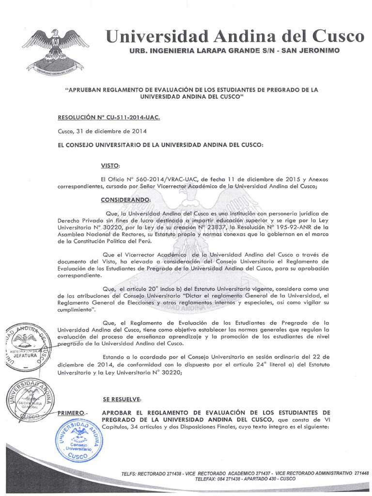 Reglamento de Evaluacion Del Estudiante PDF | PDF