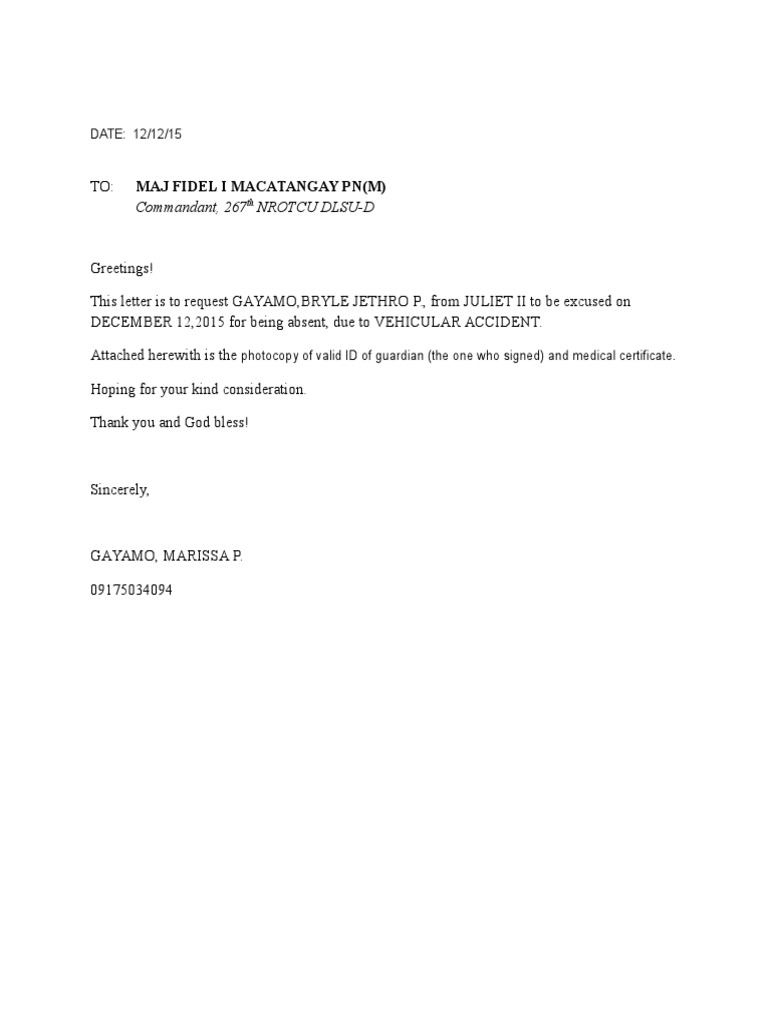 ZZZZZZZZZZZZZZZZZ EXCUSE LETTER Rotc | PDF