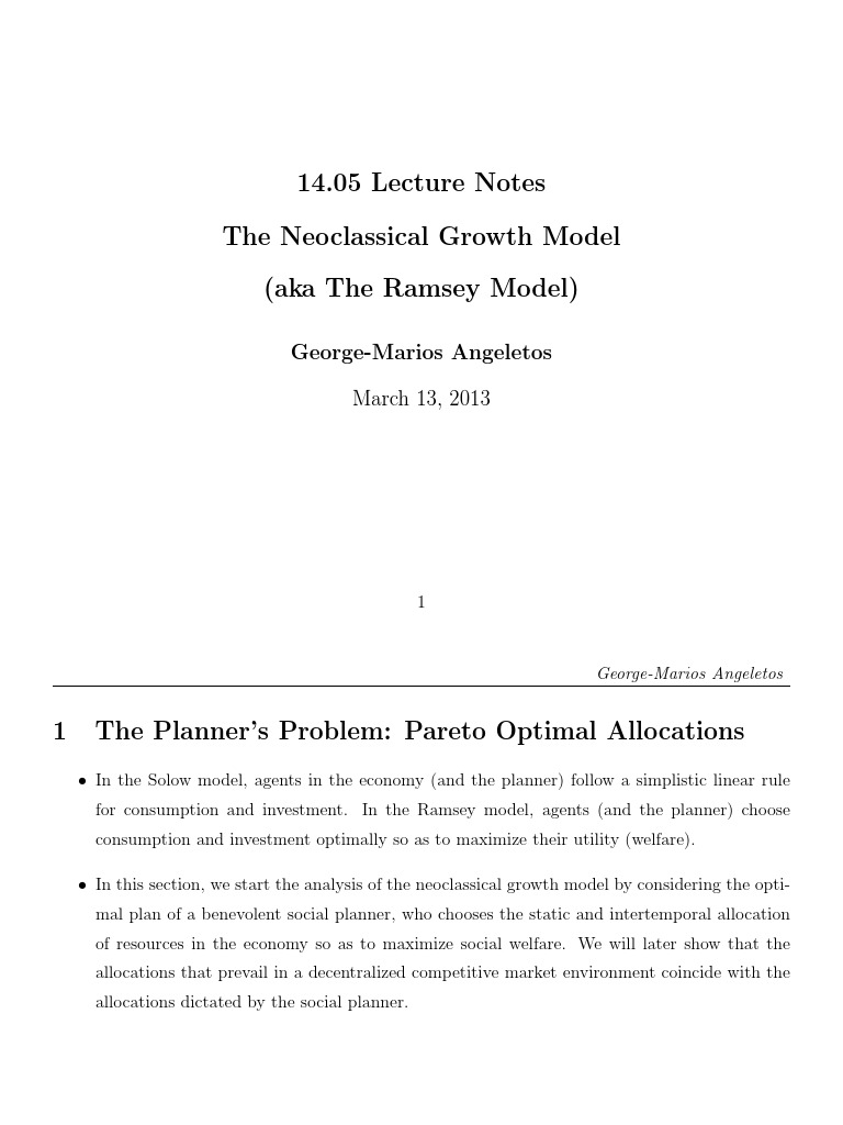 Ramsey Growth Model | PDF | Economic Growth | Economics