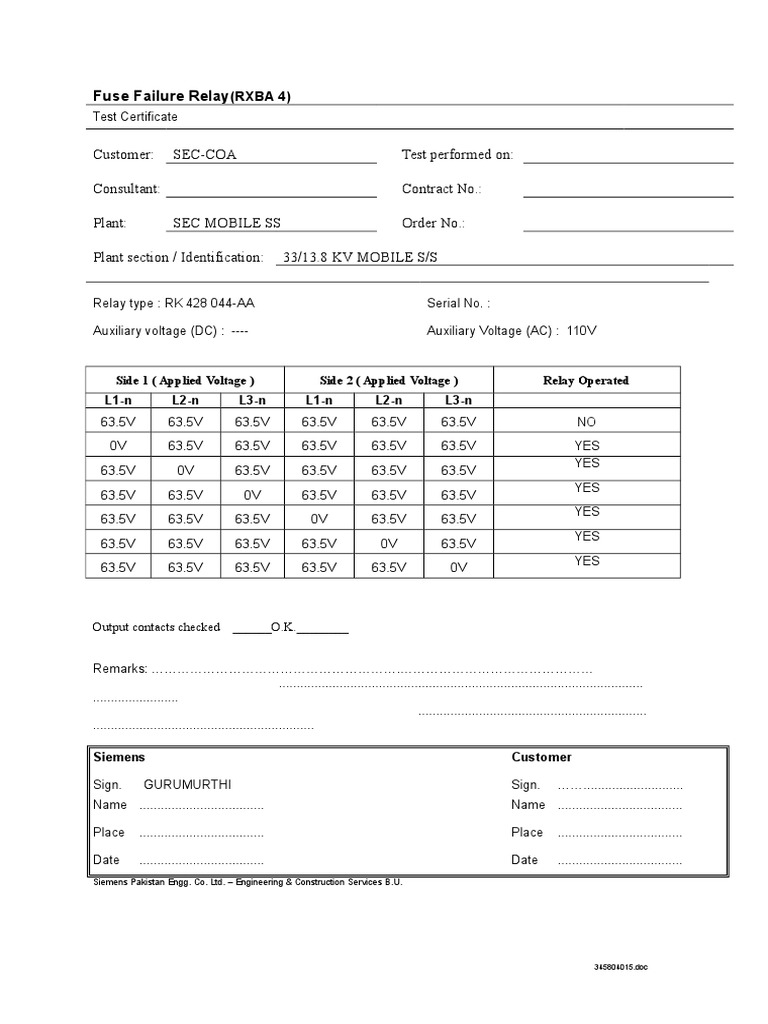 Rxba4 VT Fuse Supervision Relay | PDF | Relay | Fuse (Electrical)