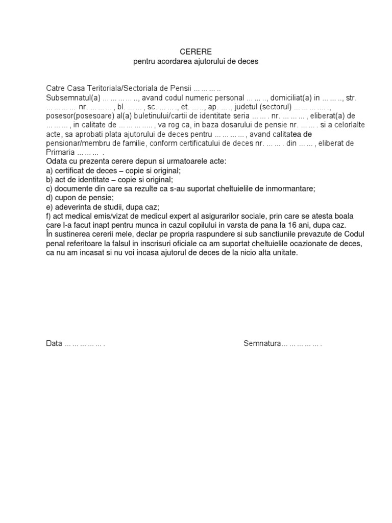 Cerere Acordare Ajutor de Deces | PDF