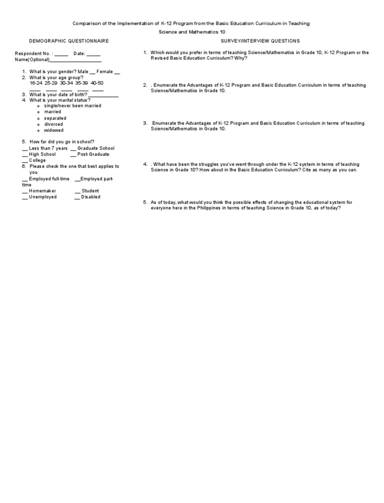 Demographic Questionnaire | PDF
