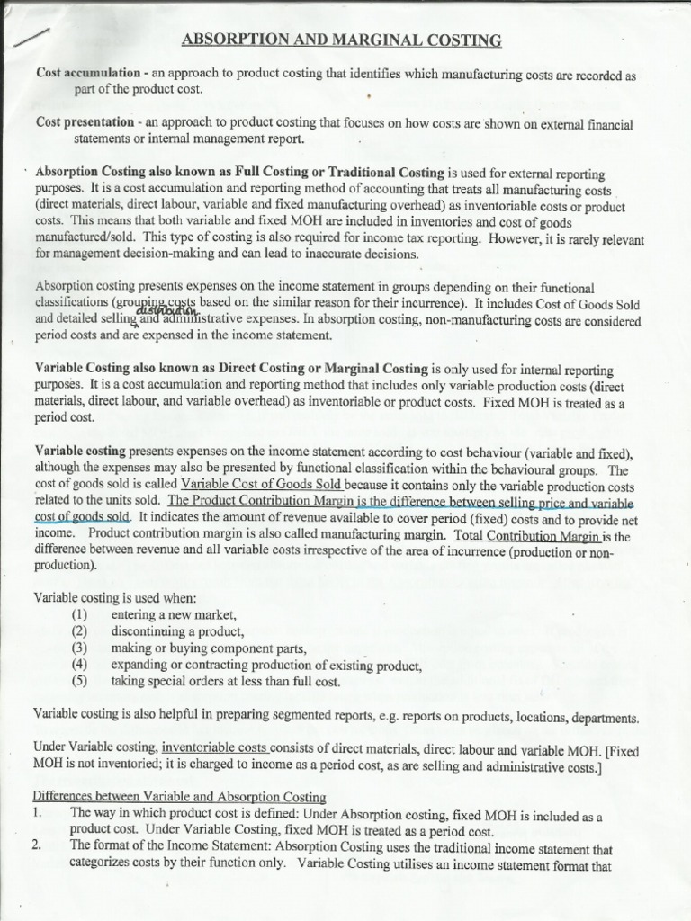 Absorption and Marginal Costing | PDF | Business