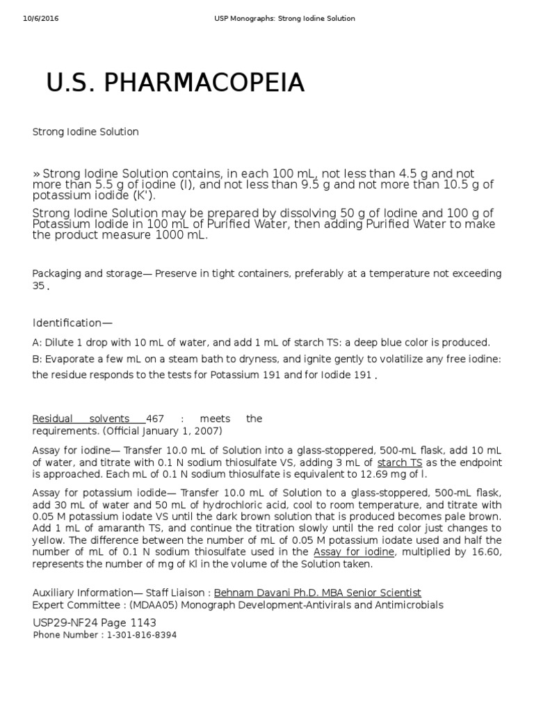 Strong Iodine Solution Monograph | PDF