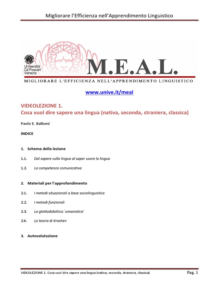 MEAL Balboni Dispensa Videolezione 1 | PDF