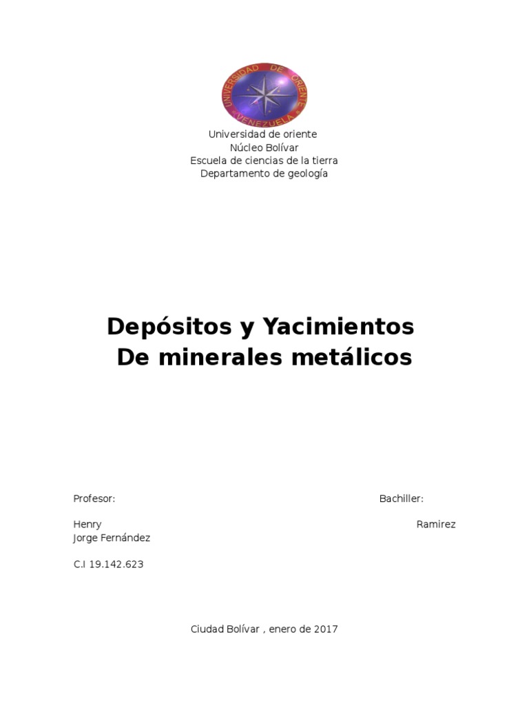 Yacimientos y Depositos de Minerales Metalicos | PDF | Minerales | Roca clástica