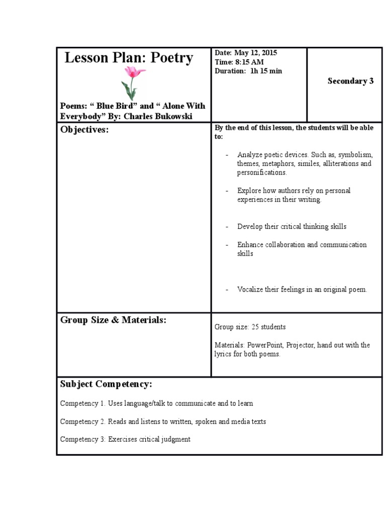 Lesson Plan: Poetry: Objectives | PDF | Poetry | Educational Assessment