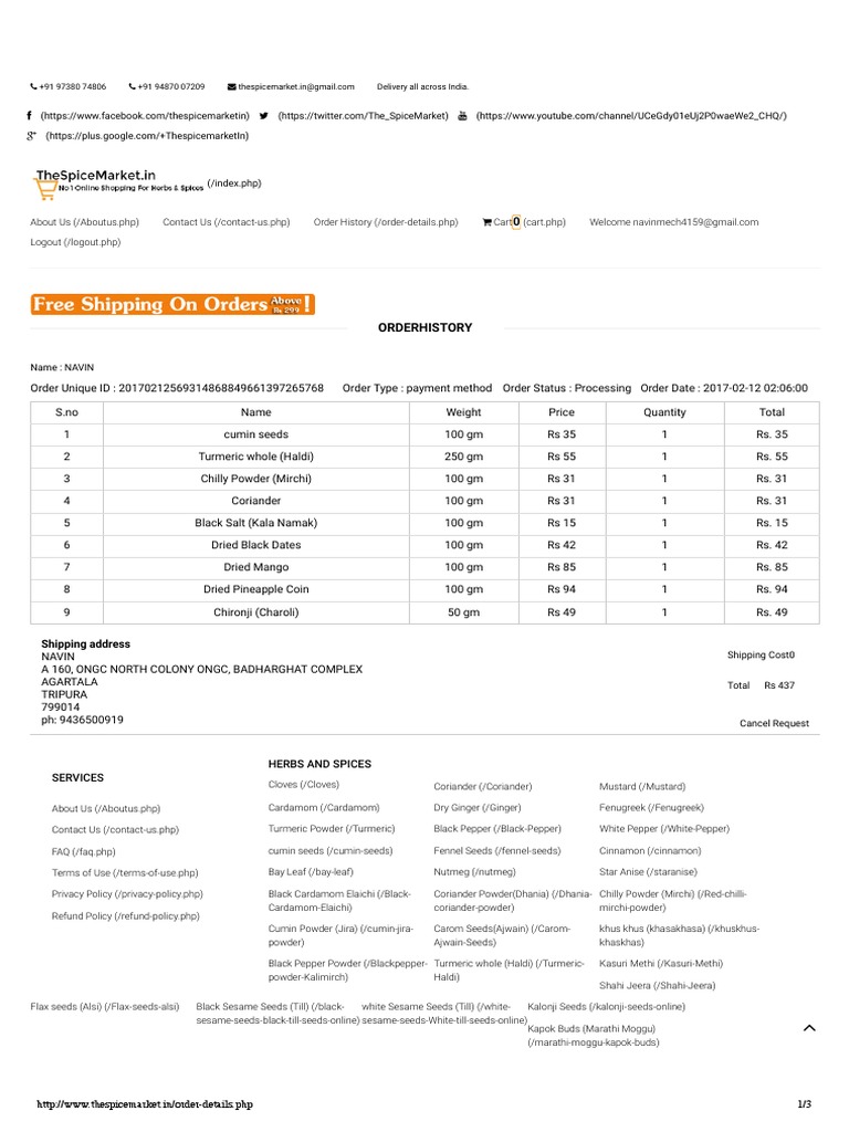 The Spice Market Order Details | PDF | Turmeric | Spice