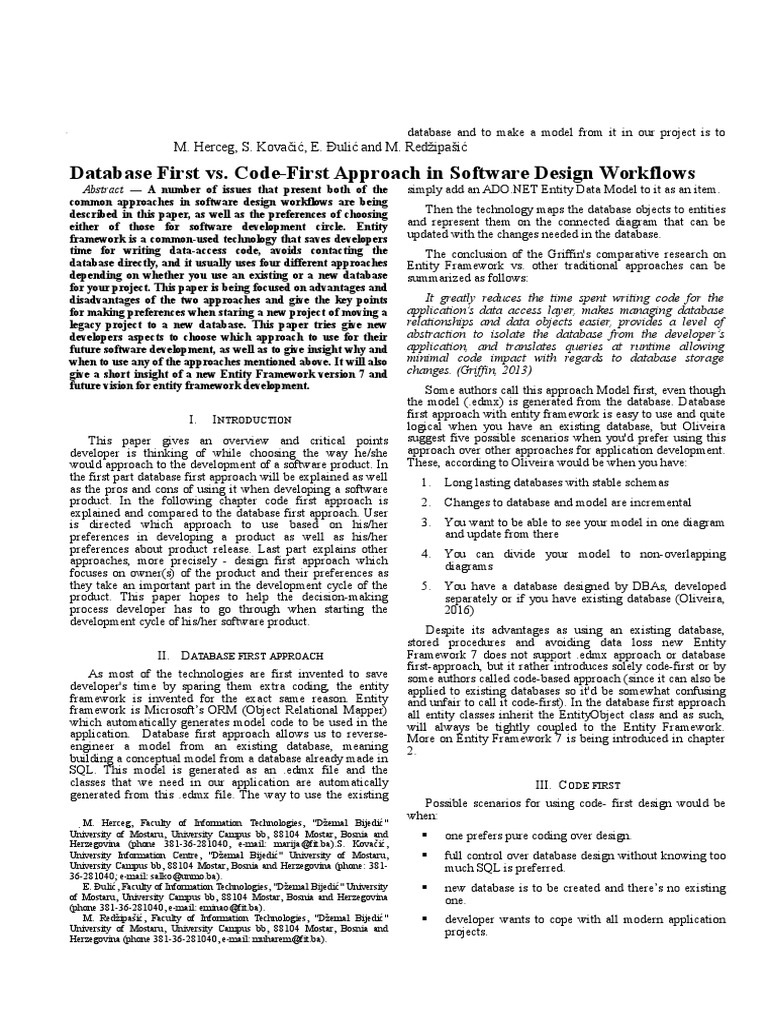 Database First vs. Code-First Approach in Software Design Workflows ...